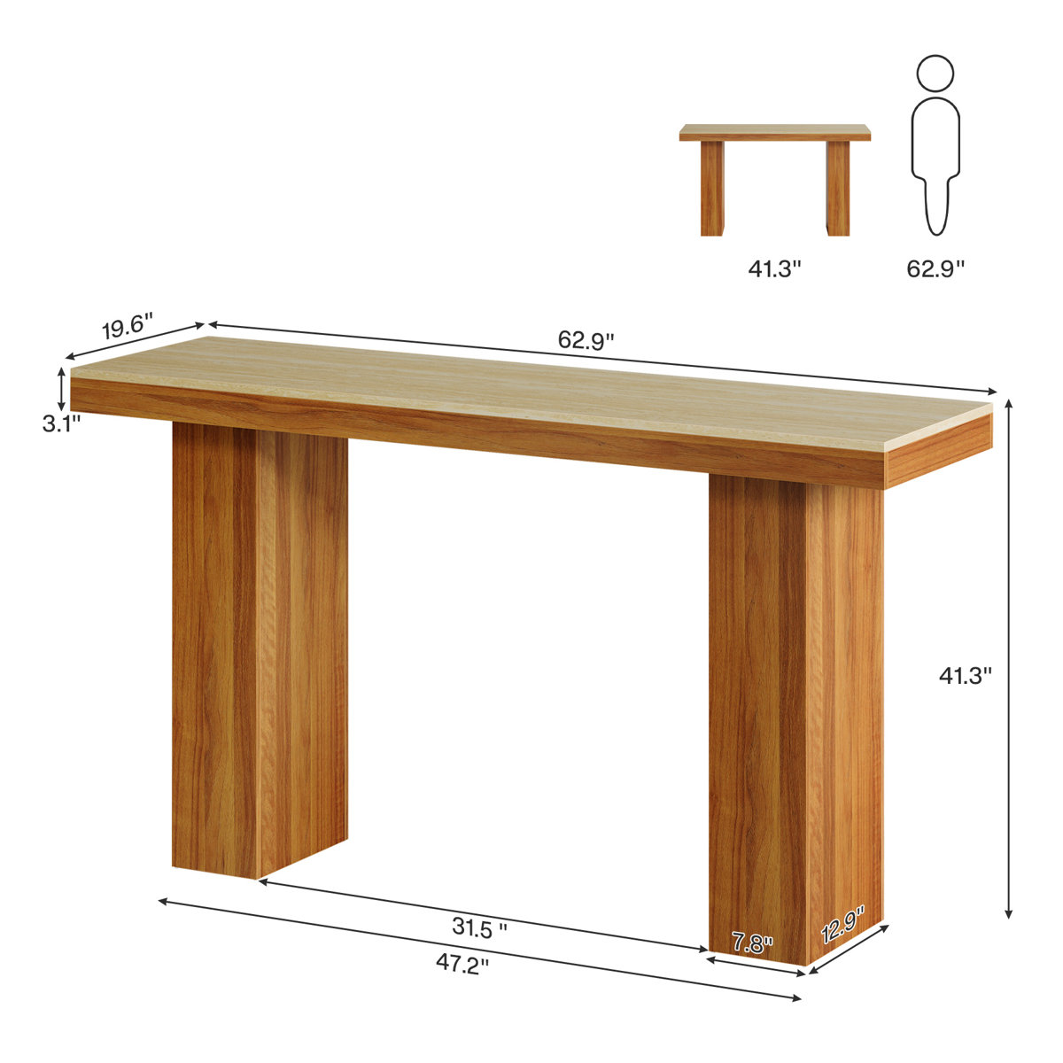 Ebern Designs 62.9 Inch Bar Table Wood Counter Height Pub Table | Wayfair