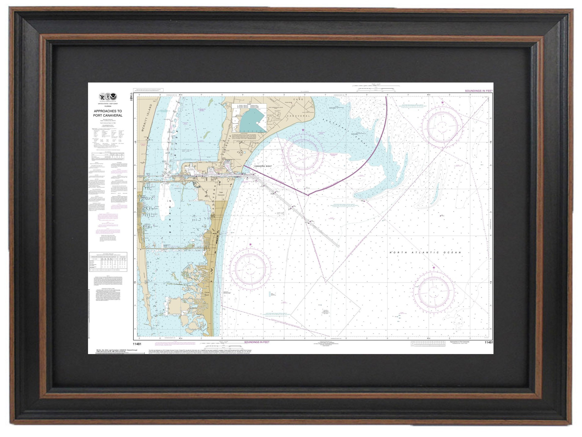 Longshore Tides Approaches To Port Canaveral | Nautical Chart | Framed ...