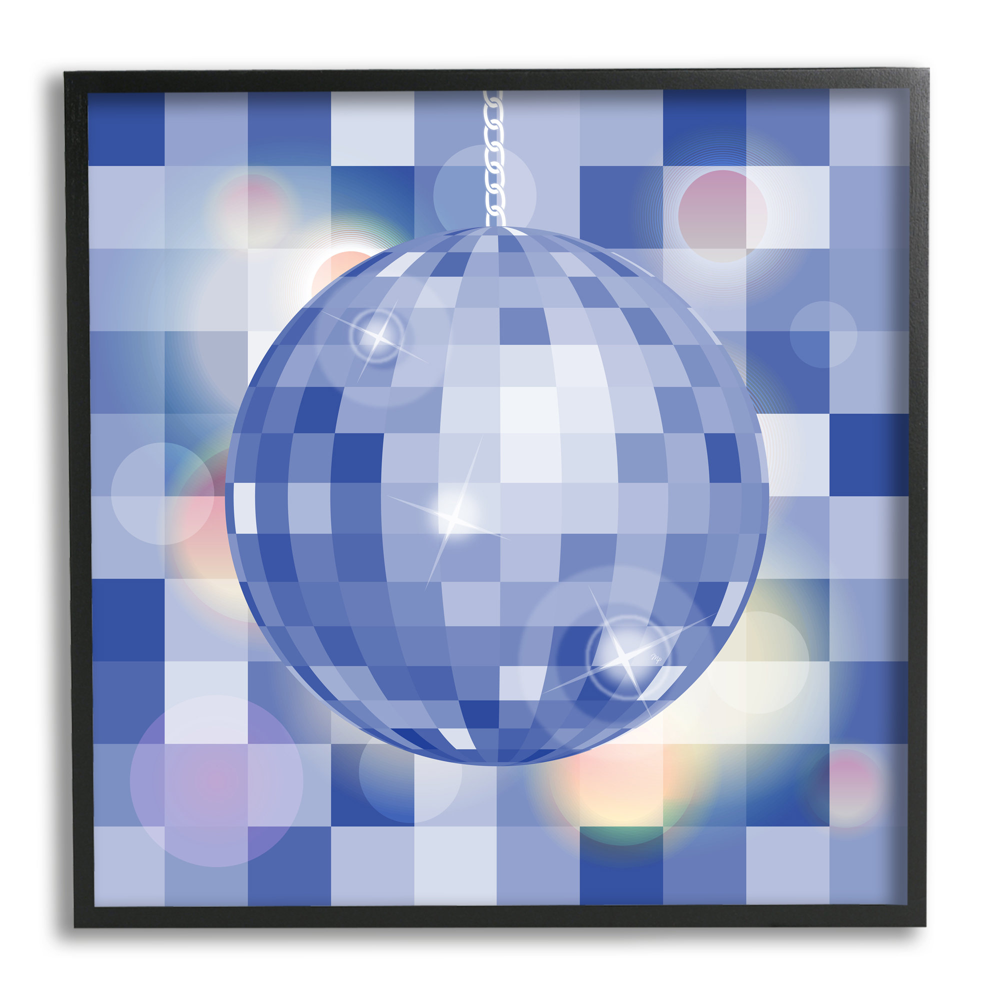 Stupell Industries Modern Blue Checkered Disco Ball Framed On Wood by ...