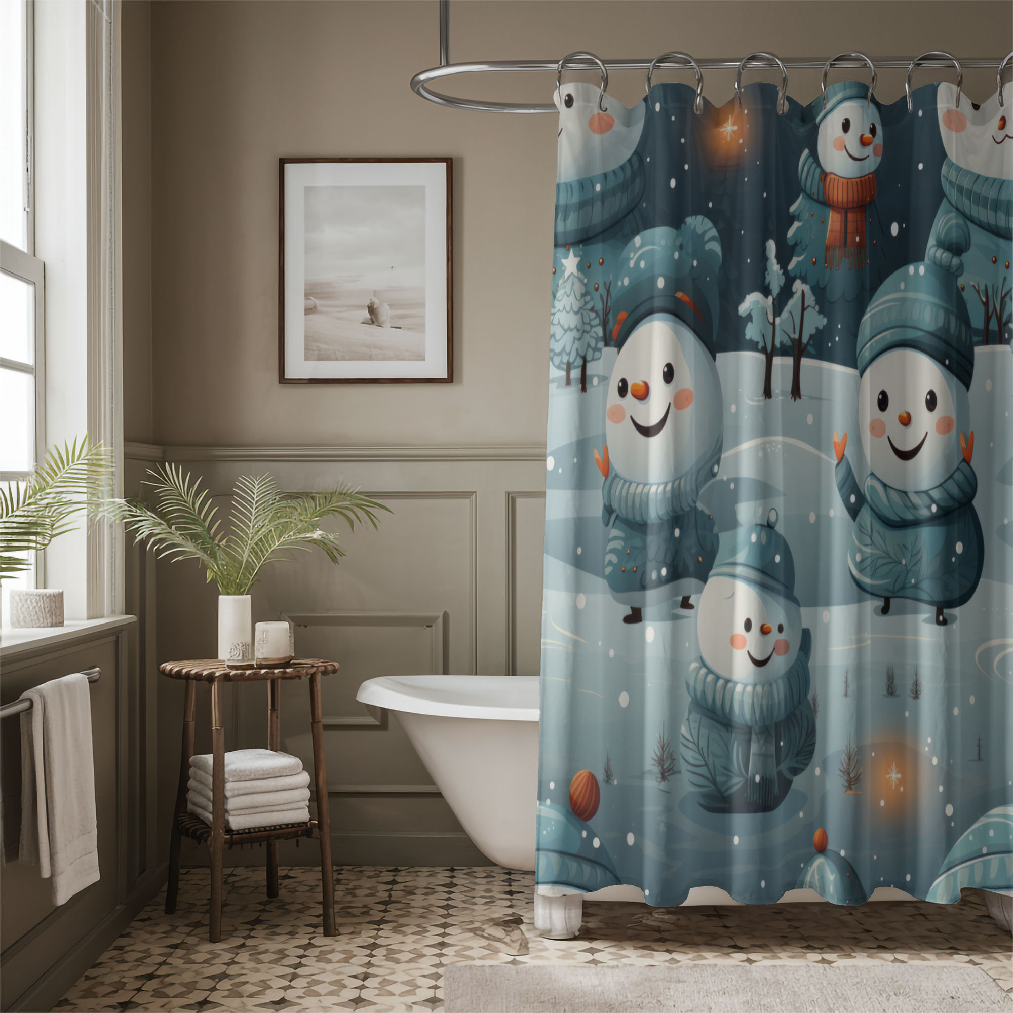 The Holiday Aisle® Icy Snowman - Premium Shower Curtain | Wayfair