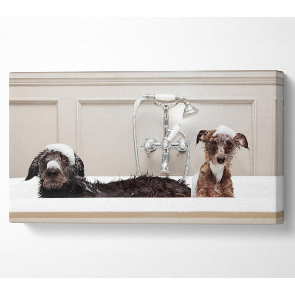 Ebern Designs Bath Time Dogs - Wrapped Canvas Print | Wayfair.co.uk