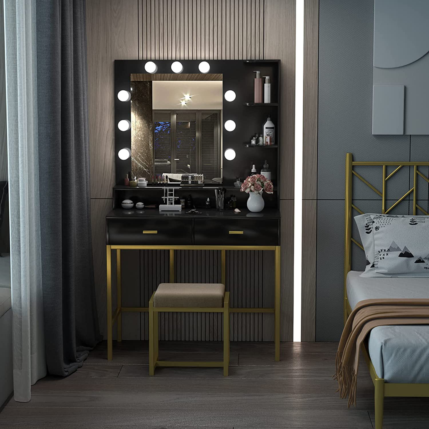 Everly Quinn Makeup Vanity Dressing Table with LED Light & Reviews ...