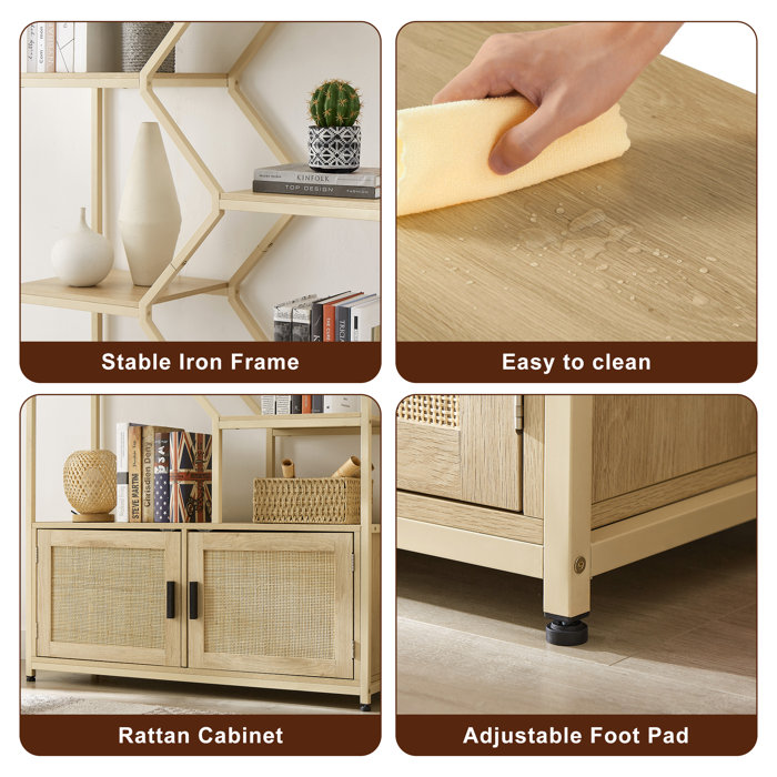 Bay Isle Home Keana Rattan Book Shelf with Storage Rack, 6 Shelf ...