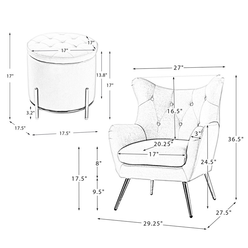 Willa Arlo Interiors Conrado Upholstered Wingback Chair with Ottoman ...