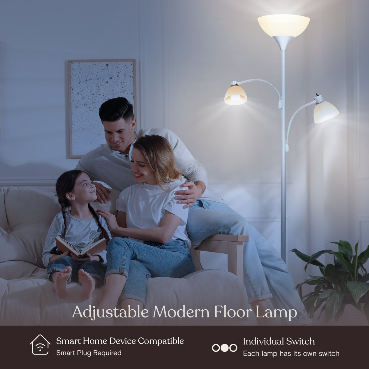 Brightech Dome Double 72 in. Industrial 3-Light 3-Way Dimming LED Floor ...