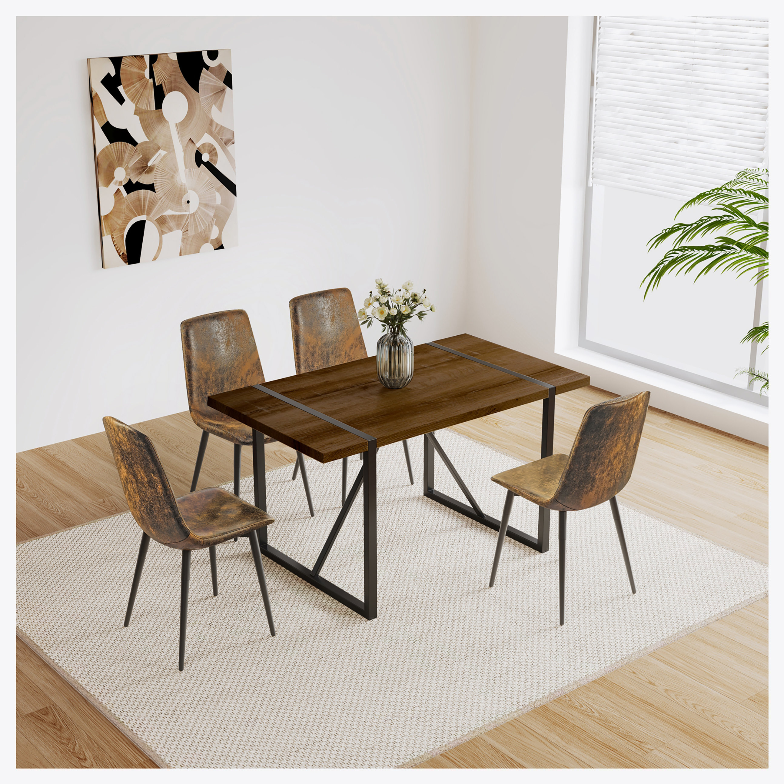 17 Stories 5 Pieces Dining Table Sets, with Fixed Table | Wayfair