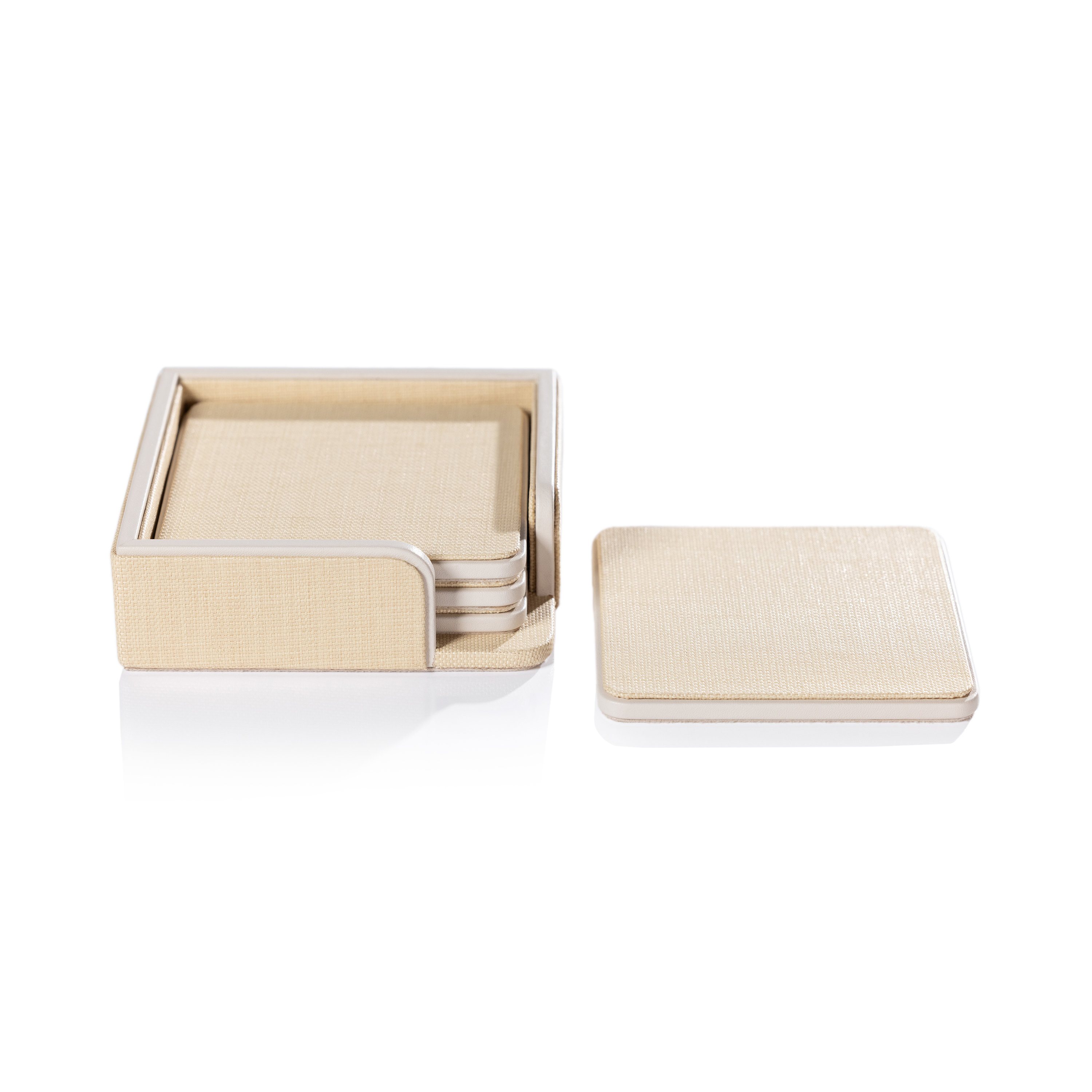 Zodax Nappa Leather & Raffia 4-Piece Coaster Set on Tray | Wayfair