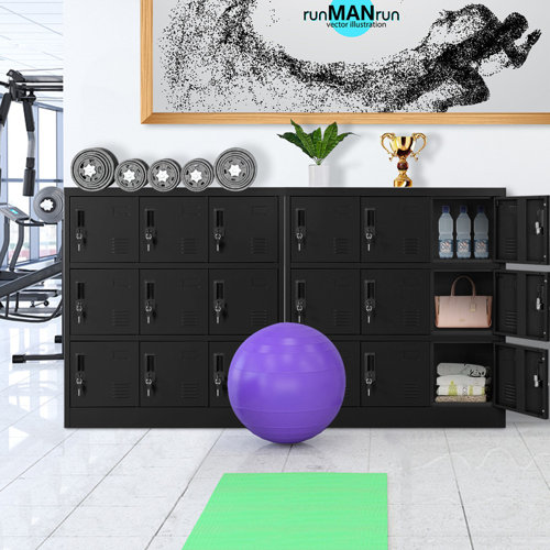 SUNCROWN Metal 3 - Tier 35.4'' Gym & Locker Room Locker with Built In ...