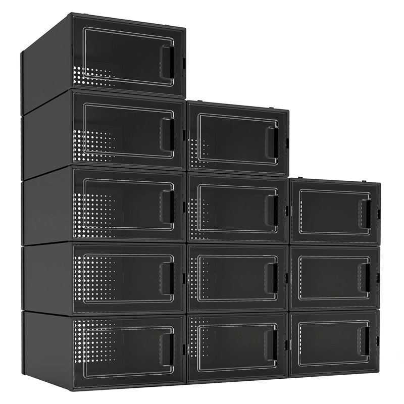 Rebrilliant 12 Pair Stackable Shoe Storage Box Black & Reviews | Wayfair