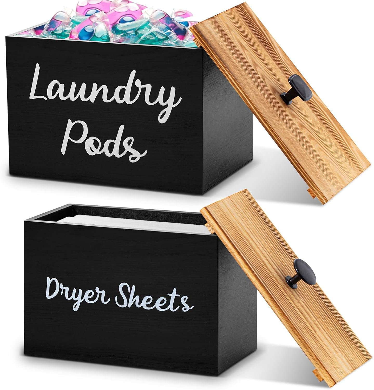 Elaine Mercure 2 Pcs Wood Laundry Dryer Sheet Holder Rustic Pod ...