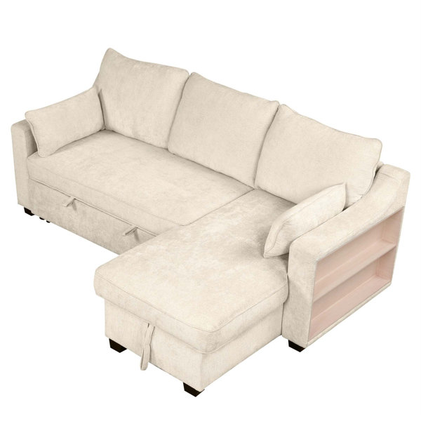 Hokku Designs Odina Pull Out Sleeper Sofa L-Shaped Couch Convertible ...