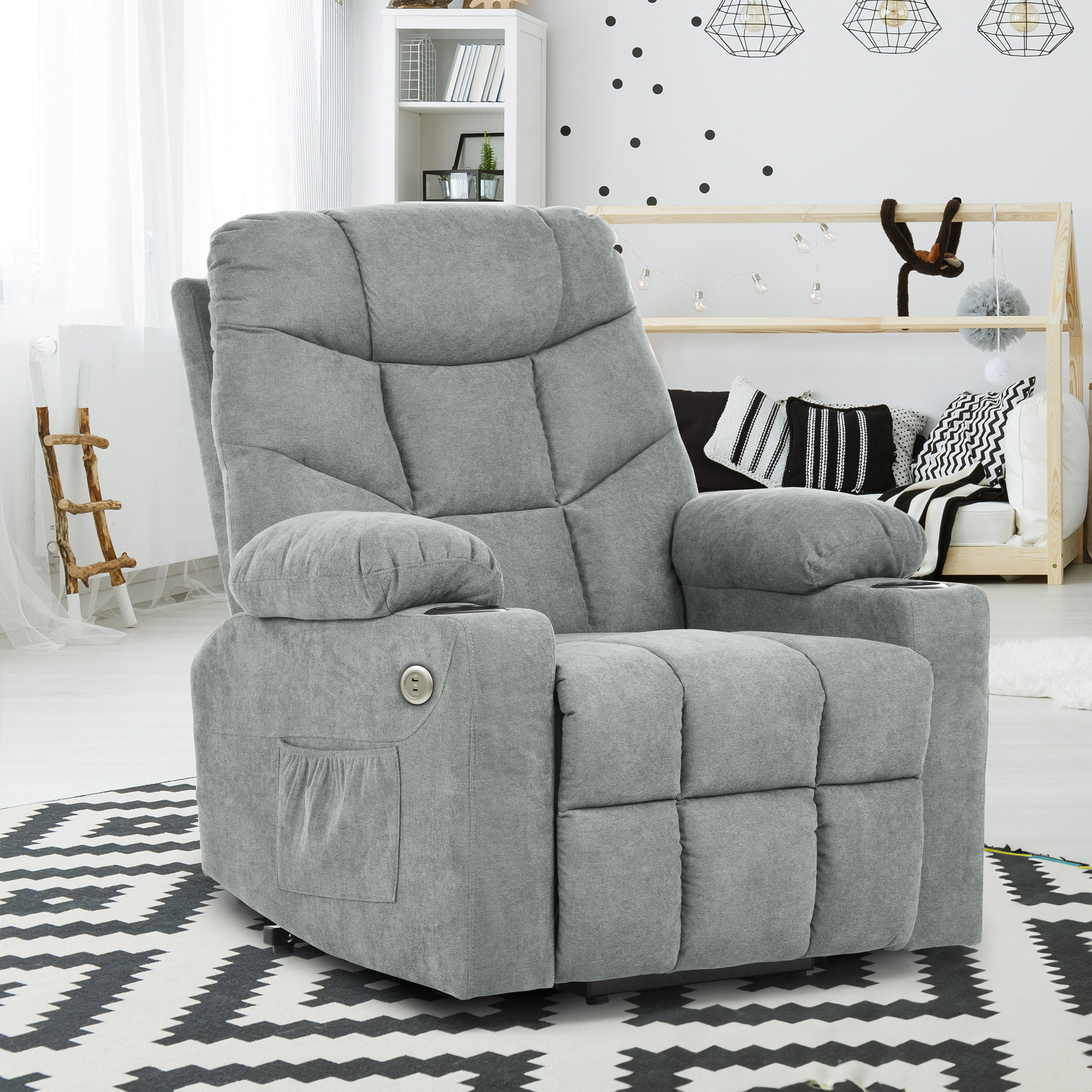 Latitude Run® Power Lift Assist Ergonomic Recliner with Massager and ...