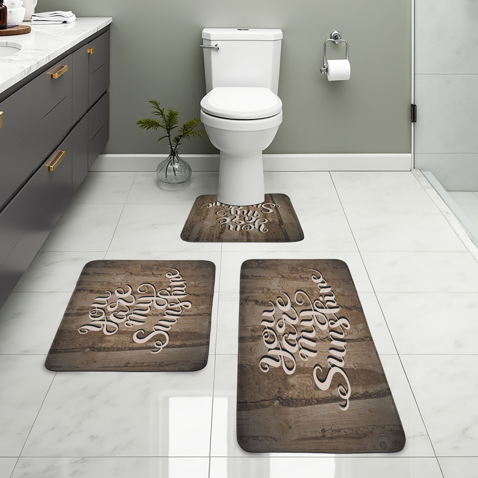Latitude Run® Brown Bathroom Rug Set 3 Pieces U-Shape & Rectangle Mats ...