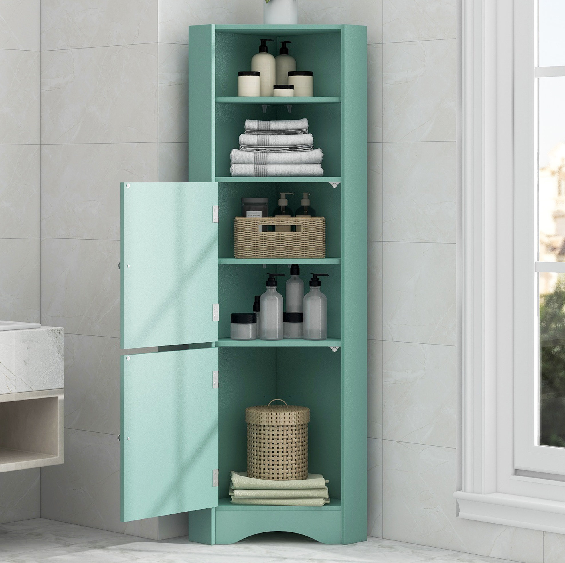 Red Barrel Studio® High bathroom corner cabinet, separate locker, door ...