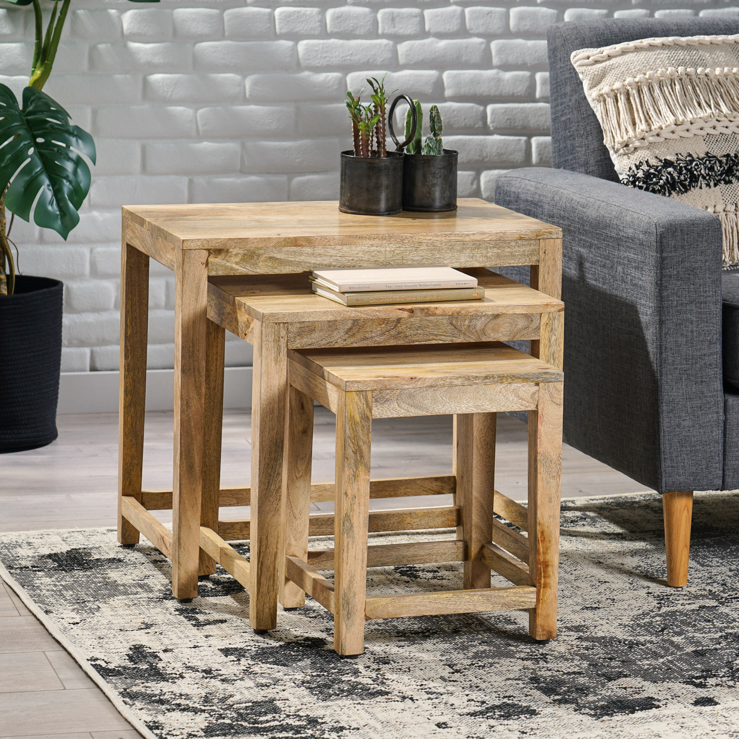 Millwood Pines Intrare Mango Wood Nested Side Tables (Set Of 3 ...