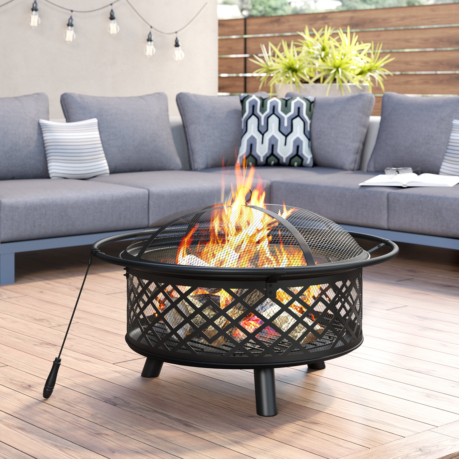 Wade Logan Aziya Patio Cutouts Pattern Steel Charcoal/Wood Burning Fire ...