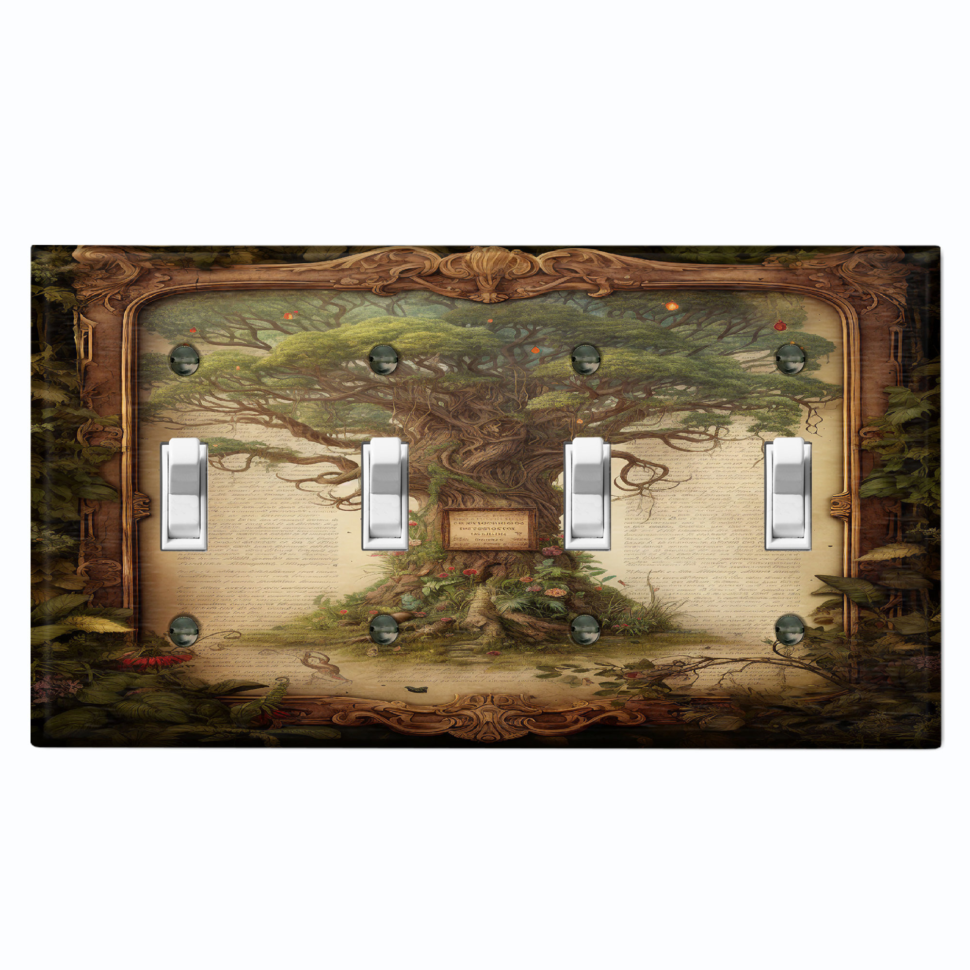 WorldAcc Green Tree Of Life Frame Nature Themed 4 - Gang Toggle Light ...