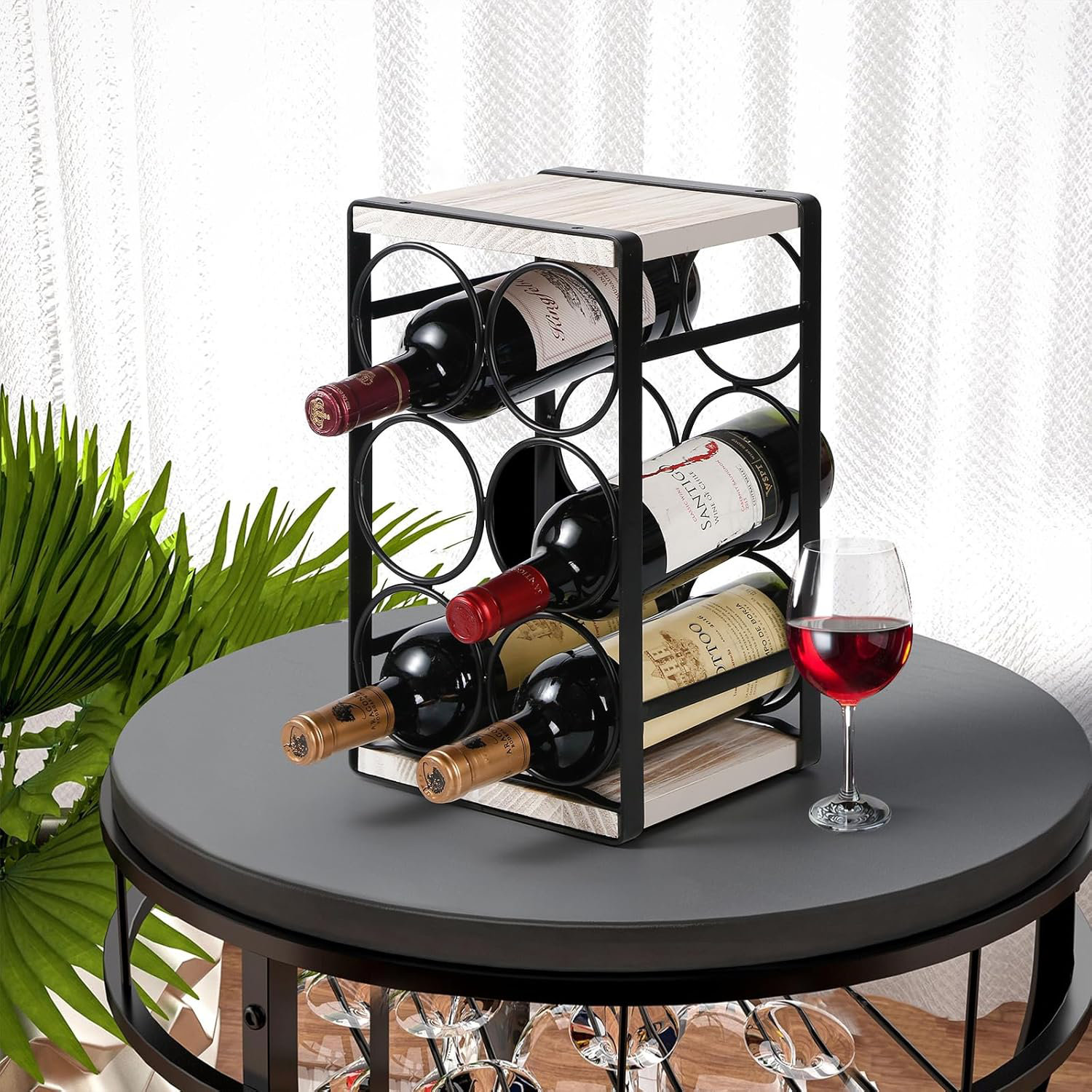 Lark Manor Rustic Wood Countertop Wine Rack 6 Bottles - Wayfair Canada