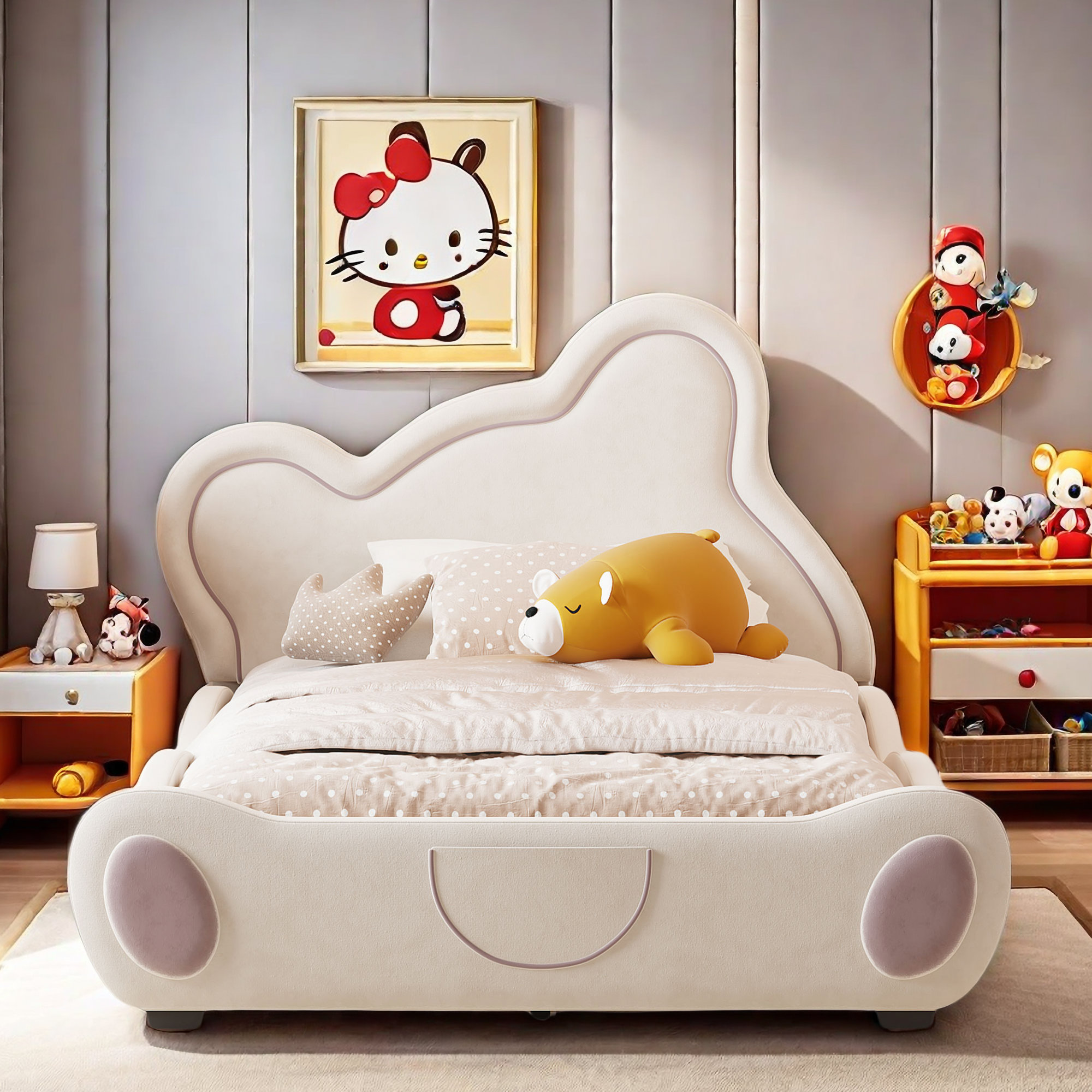 Zoomie Kids Amaiah Upholstered Platform Bed with Bear-shaped Headboard ...
