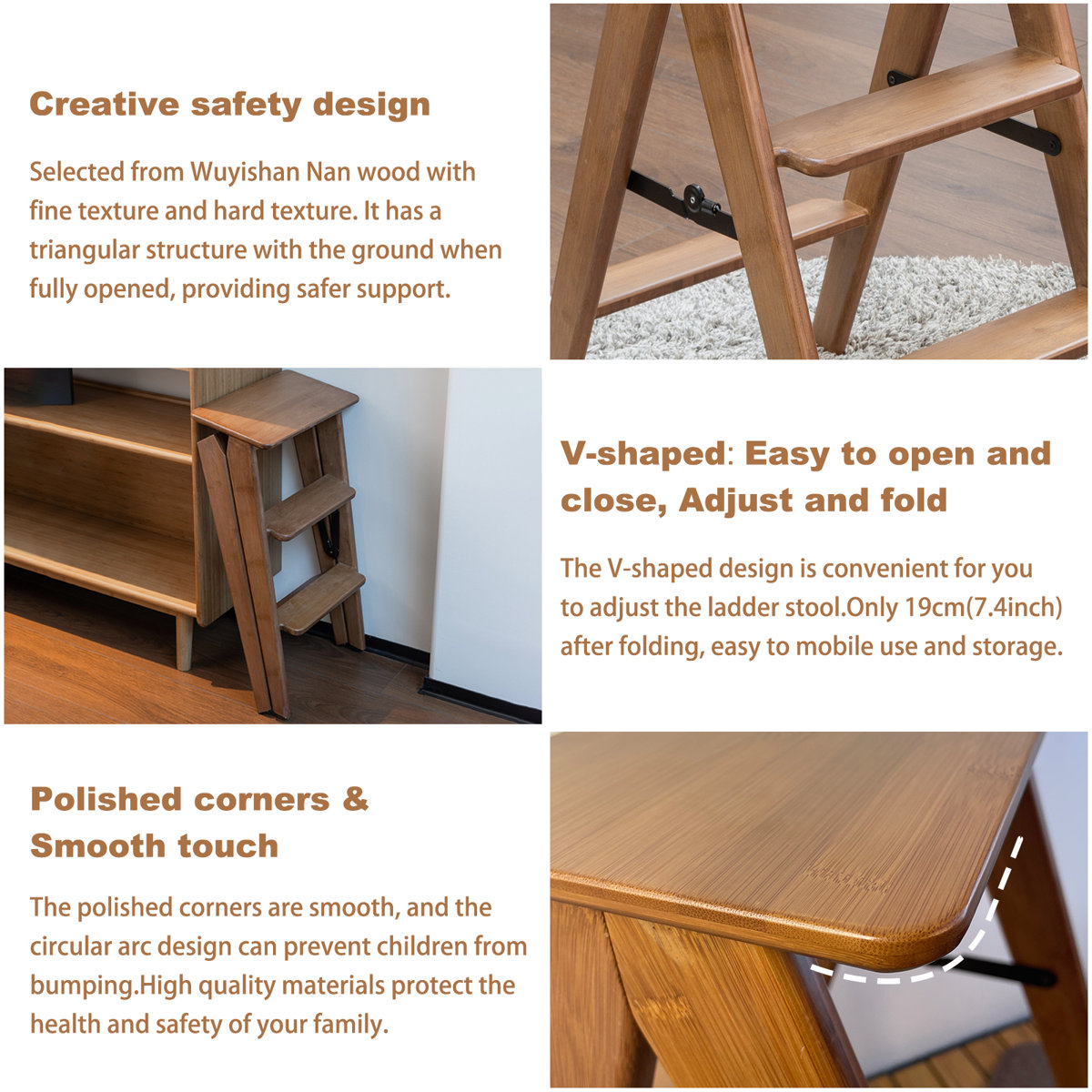 WFX Utility™ 3 Tier Bamboo Ladder, Multi-functional Foldable Ladder ...