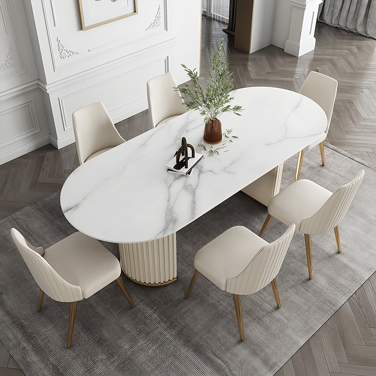 Jihagao White Oval Rock Slab Dining Table Stes | Wayfair