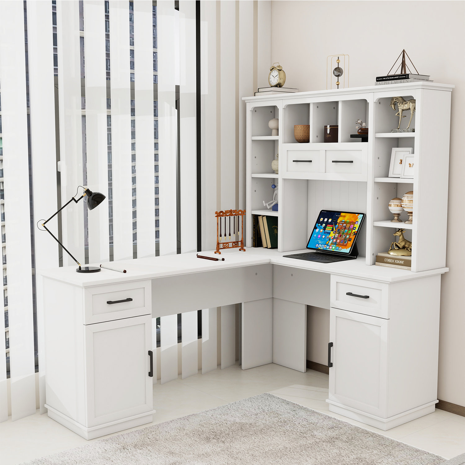 Lark Manor Modern L-shaped White Computer Desk For Home Office,wood ...