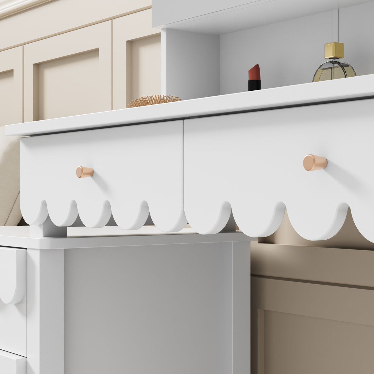 Charlton Home® Dorlan 50'' Wide With Flower Shape Vanity With Stools ...