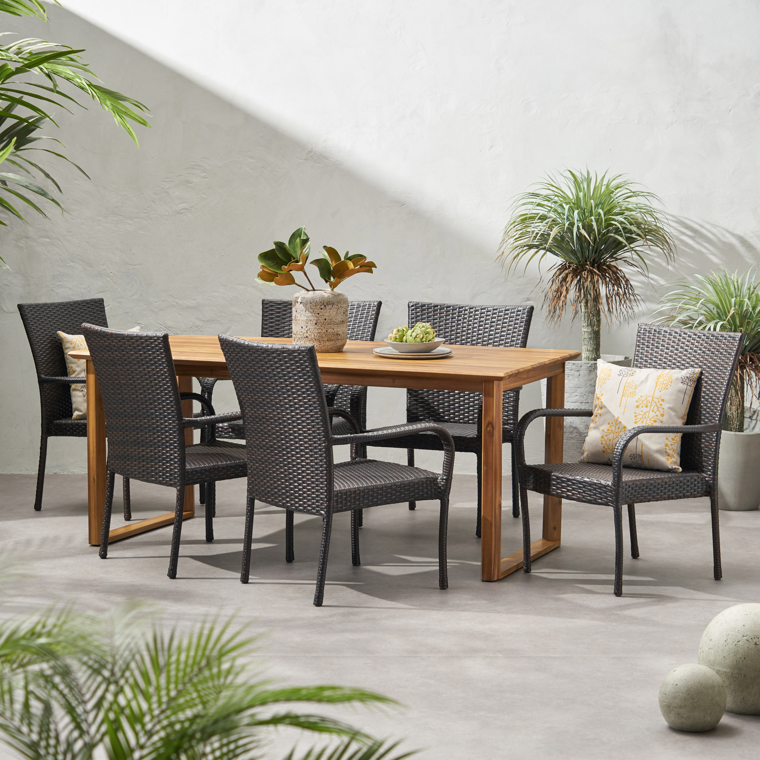 Christopher Knight Home Varva Outdoor Acacia Wood And Wicker Dining Set ...
