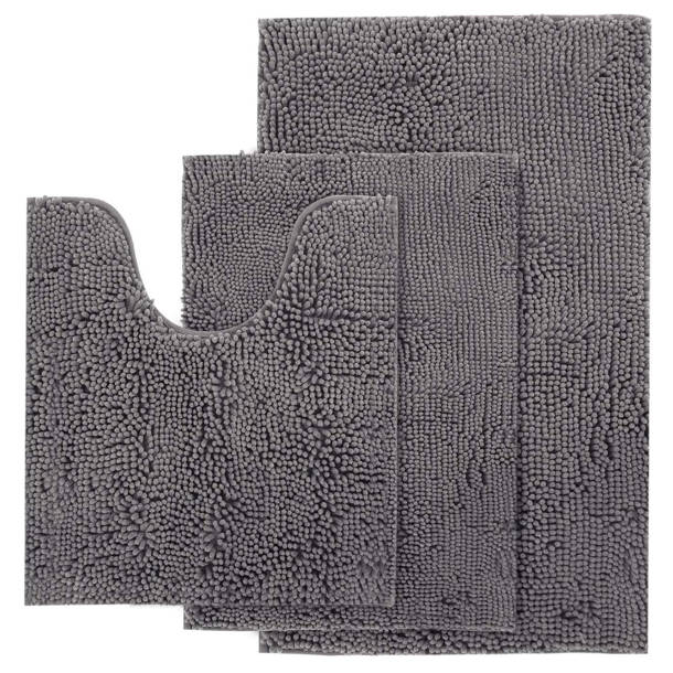 Eider & Ivory™ Lleyton 3PCs Chenille Plush Bathroom Rug Set | Wayfair