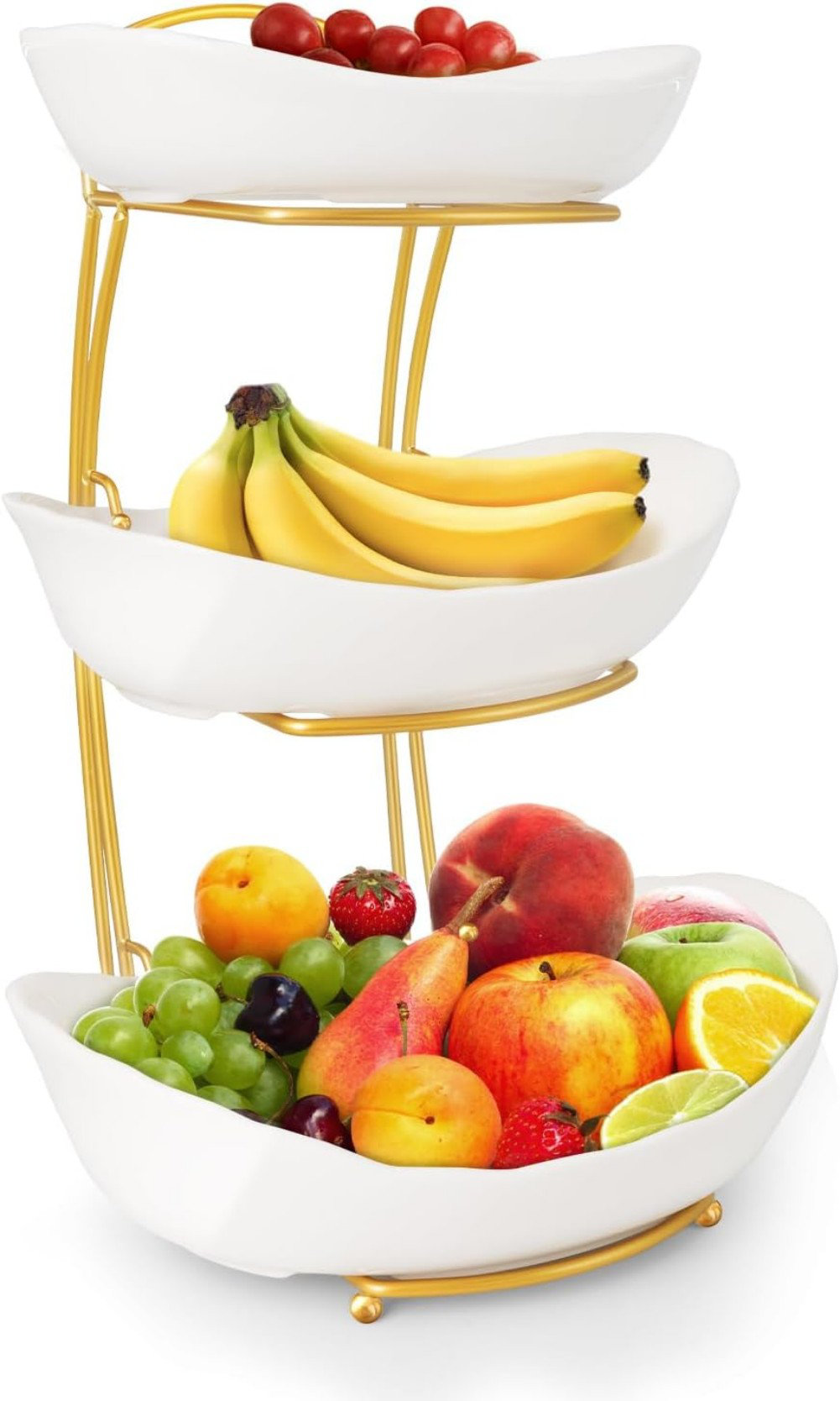 xinchentong 3 Tier Fruit Bowls For Kitchen Counter, White Ceramic ...