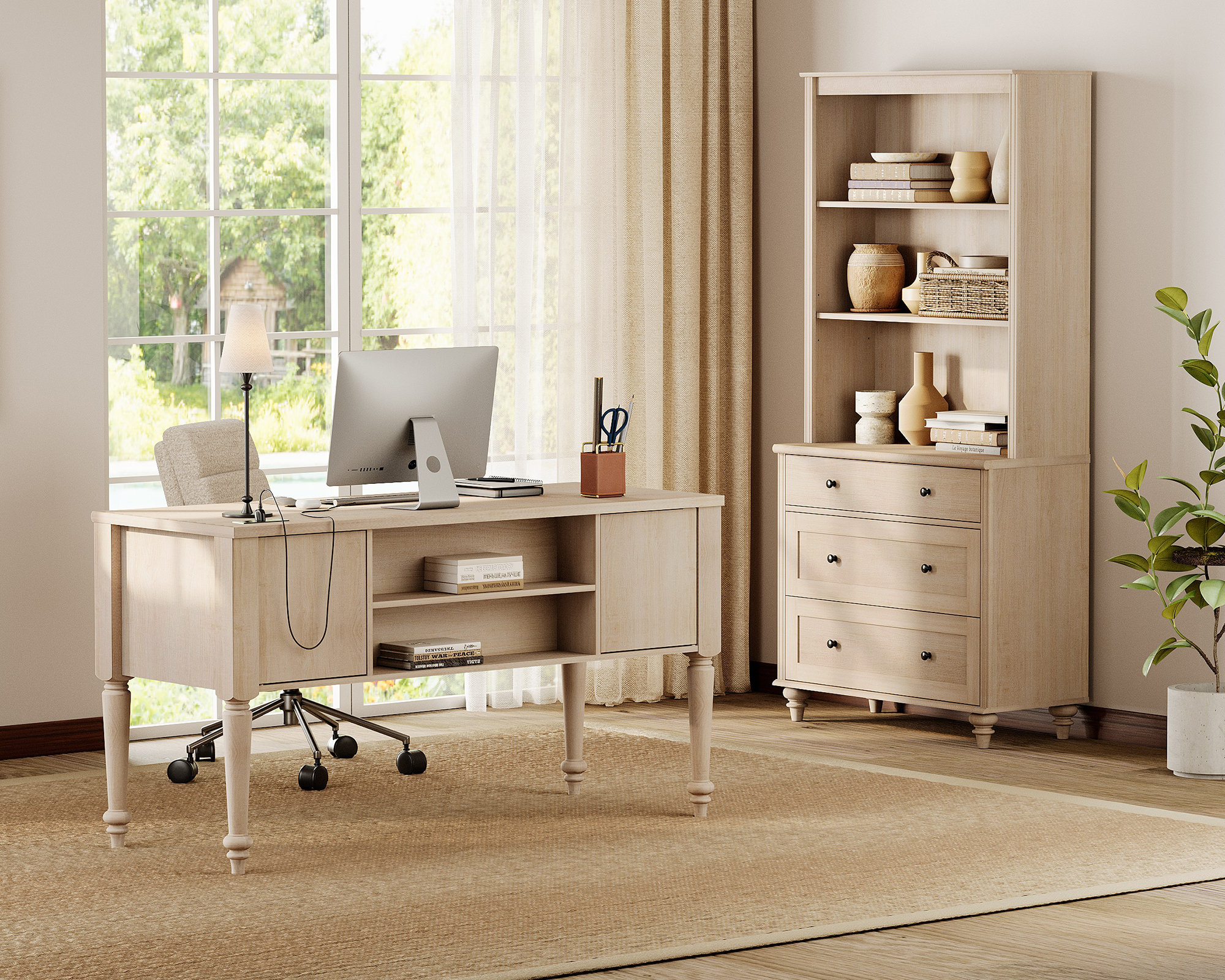 Charlton Home® 2 - Piece Office Set, 56" Executive Desk & Bookcase With ...