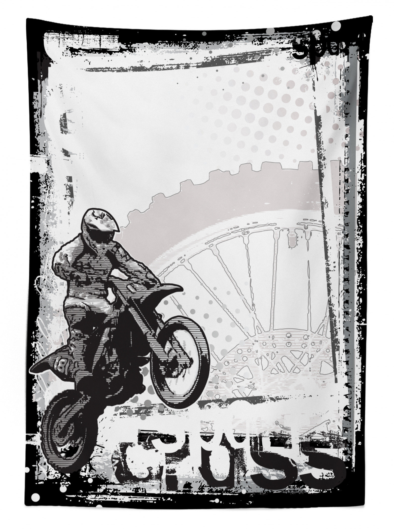 East Urban Home Motorcycle Tablecloth, Motocross Racer Image Grungy ...
