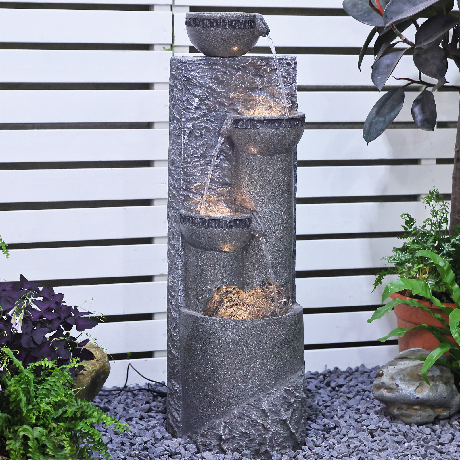 17 Stories 4 Tier Water Fountain Outdoor Floor Standing Cascading ...