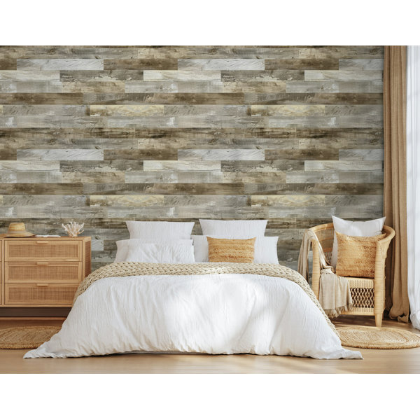 Lark Manor Rustic Wood Plank Wallpaper Bryelle Peel & Stick Striped ...