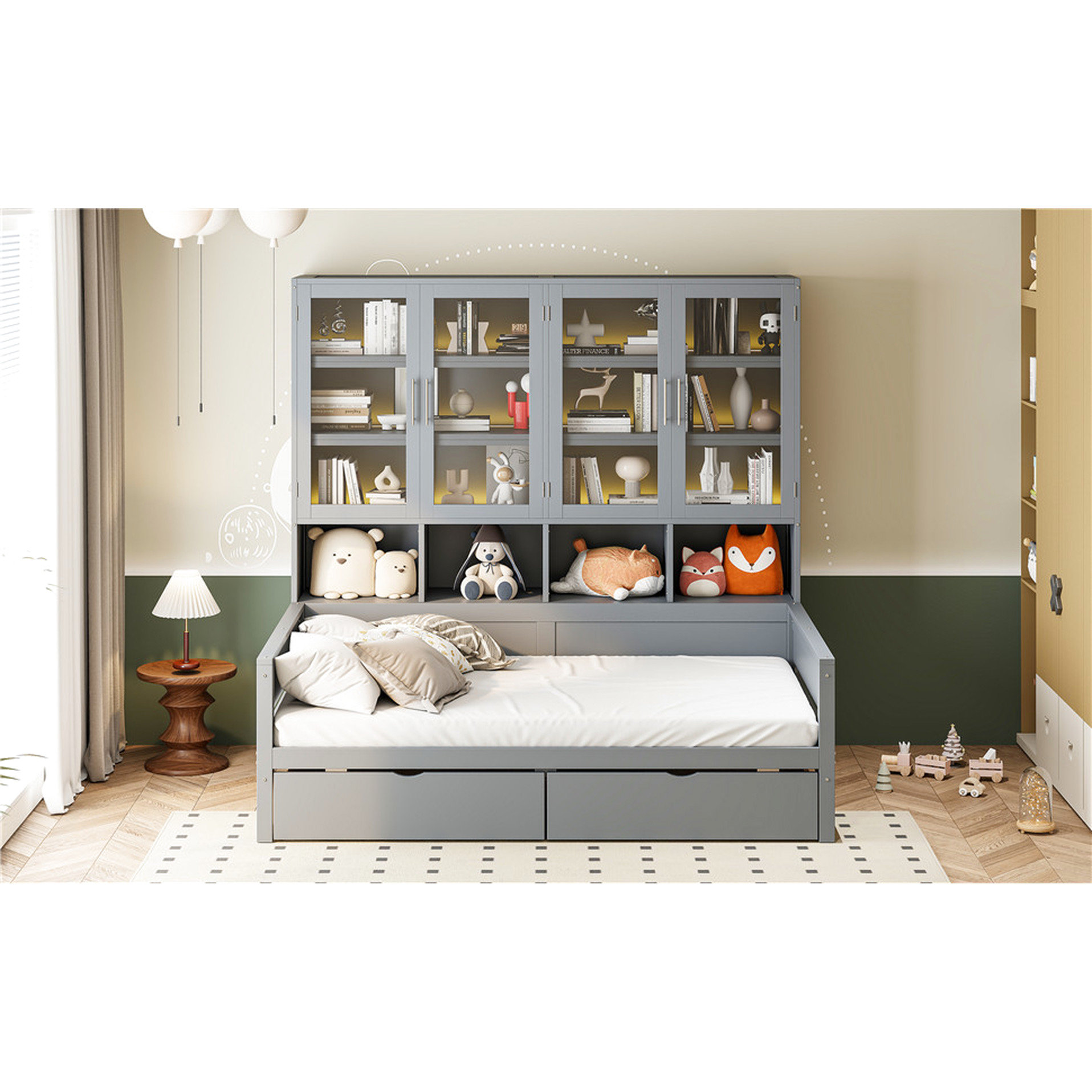 Brayden Studio® Twin Daybed With White Wood Exterior And Led Backlit ...