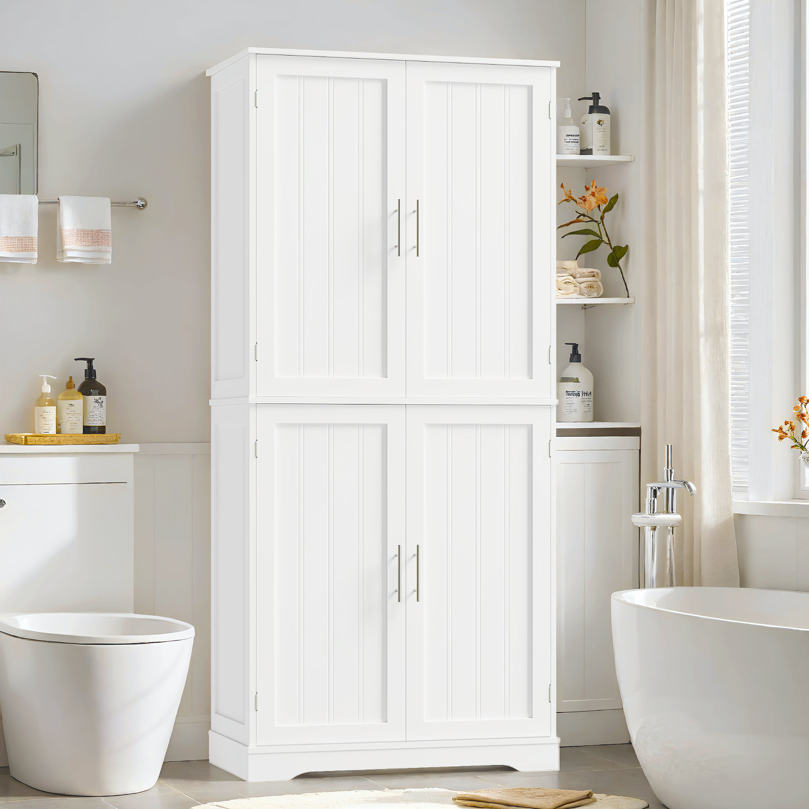 Lark Manor 71.3" Freestanding Linen Storage Cabinet, Bathroom Cabinet ...