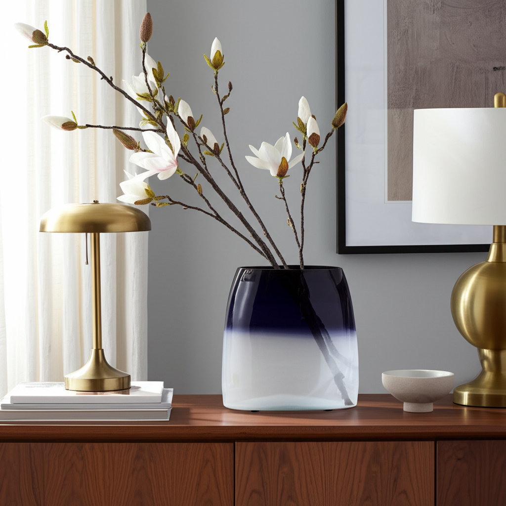 Wrought Studio™ Ervy Handcrafted Glass Vase with Organic Shape and Modern Casual Home Decor ...