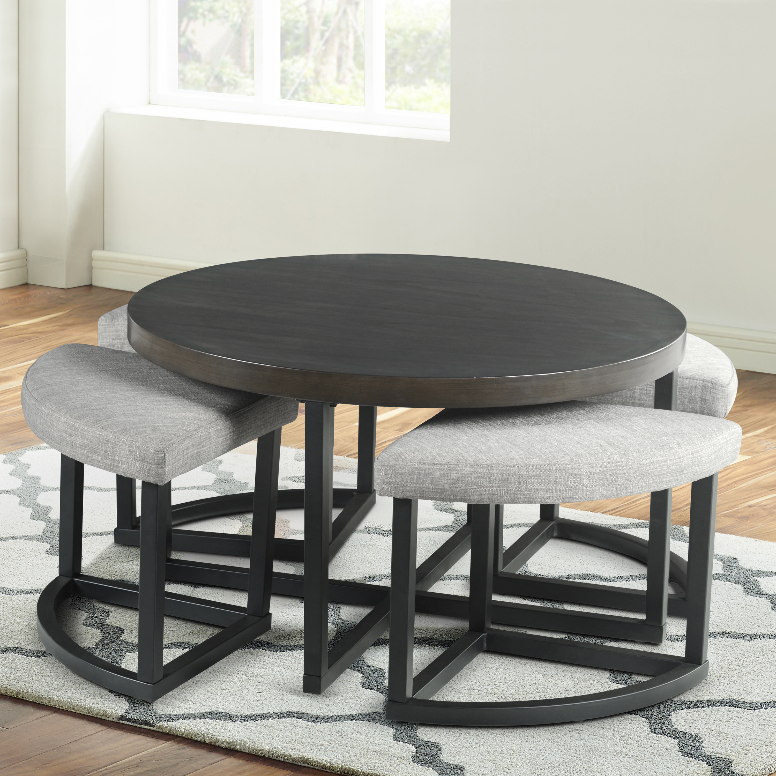 17 Stories Stannos 36" Round Coffee Table with 4 Stools & Reviews | Wayfair