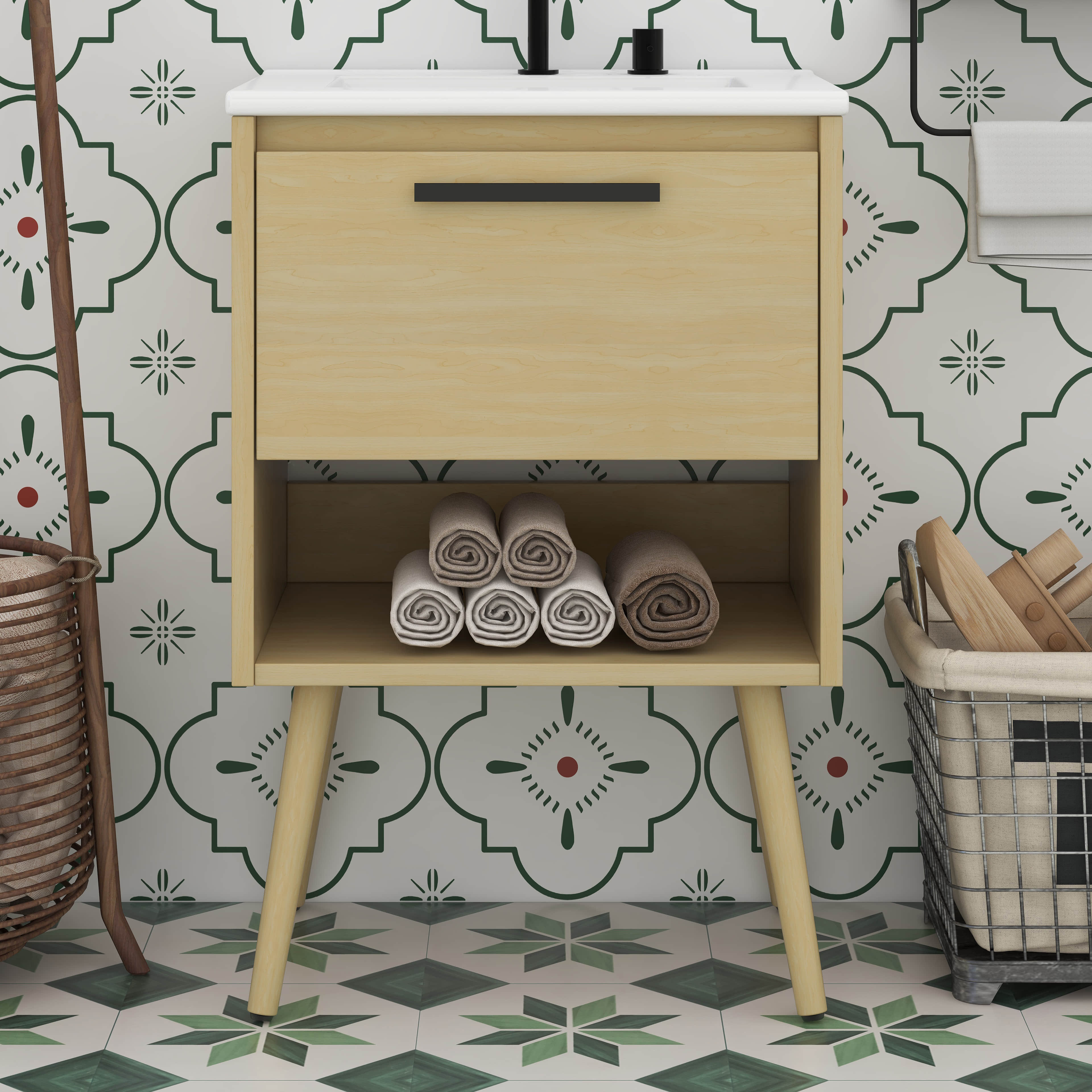 Corrigan Studio® 24" Bathroom Vanities Cabinet With Sink, One Drawer ...