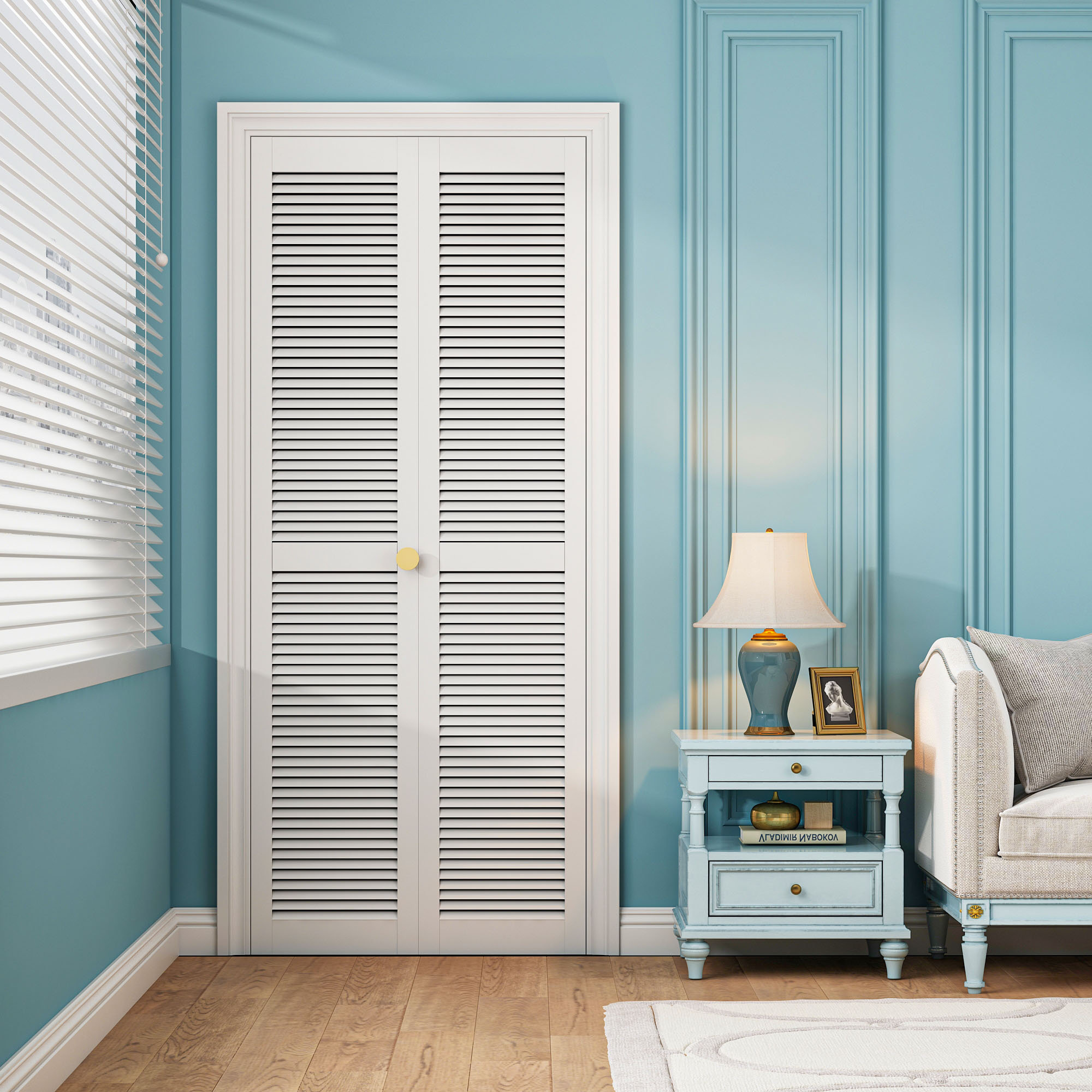 PorteReve 80"H Double Bi Fold Louver Door Solid Manufactured Wood With ...