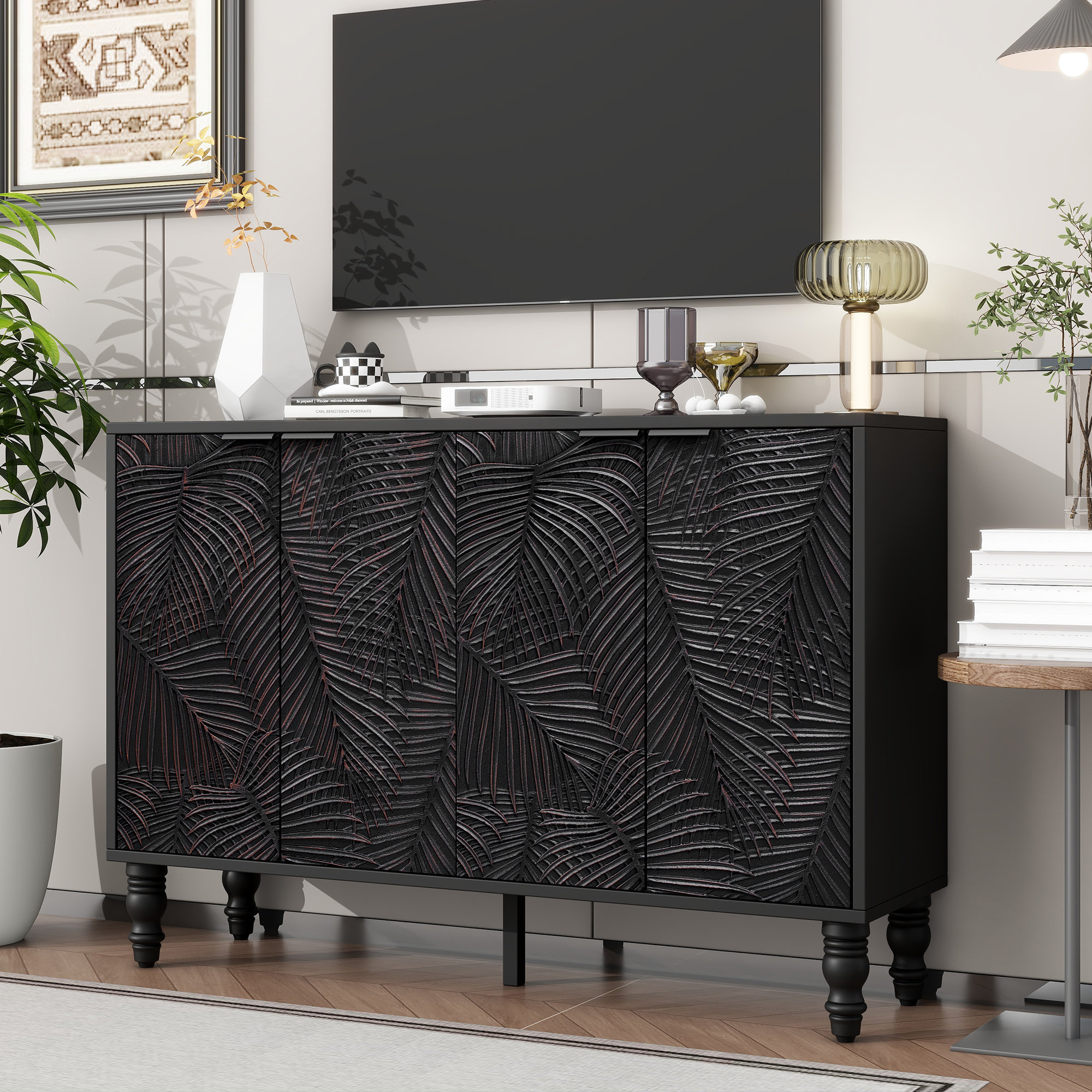 Bayou Breeze Modern TV Stand with 2 Spacious Storage Cabinets ...