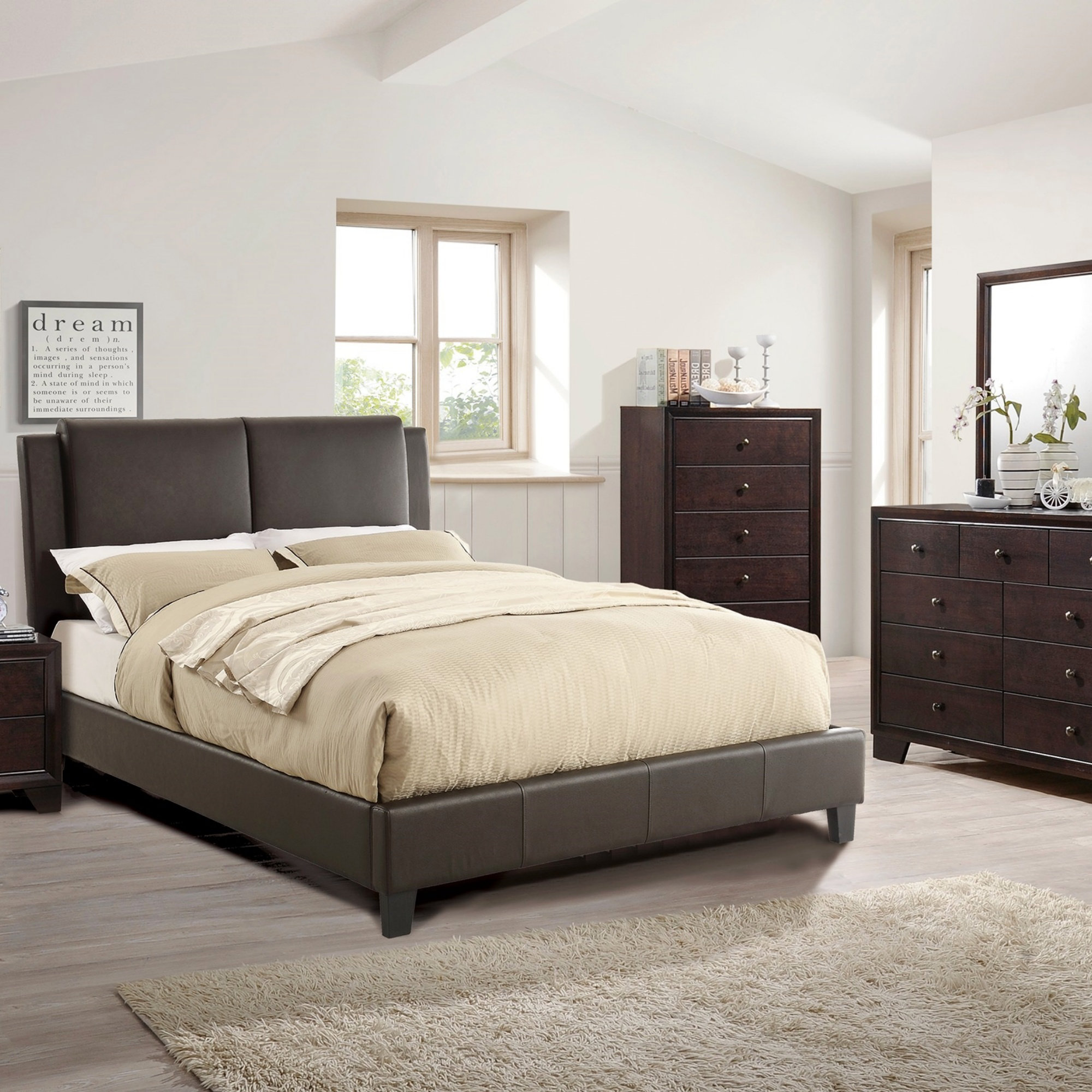 Latitude Run® California King Size Bed 1Pc Bed Set Brown Faux Leather ...