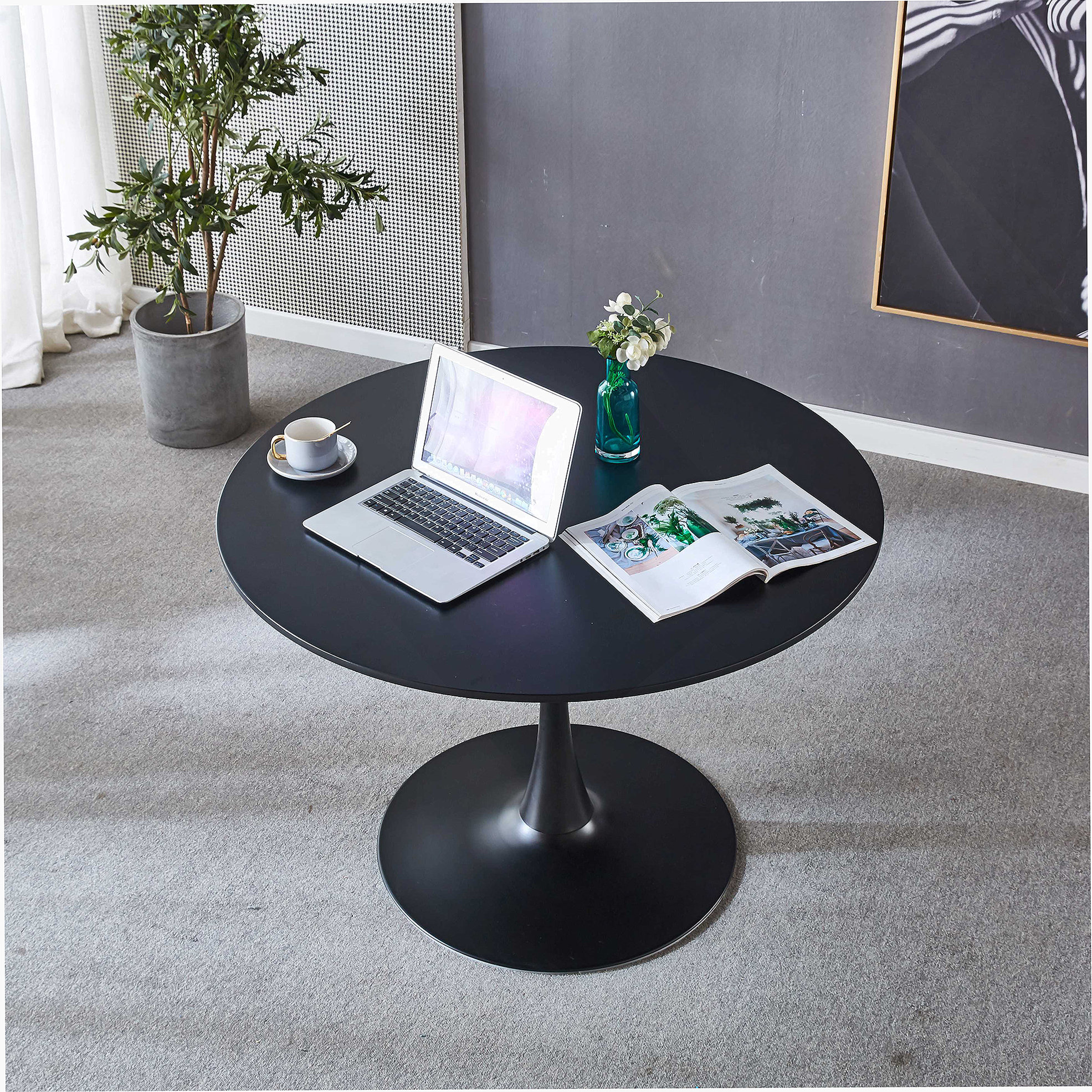 Hewei Table Mid-century Dining Table for 4-6 people With Round Mdf ...