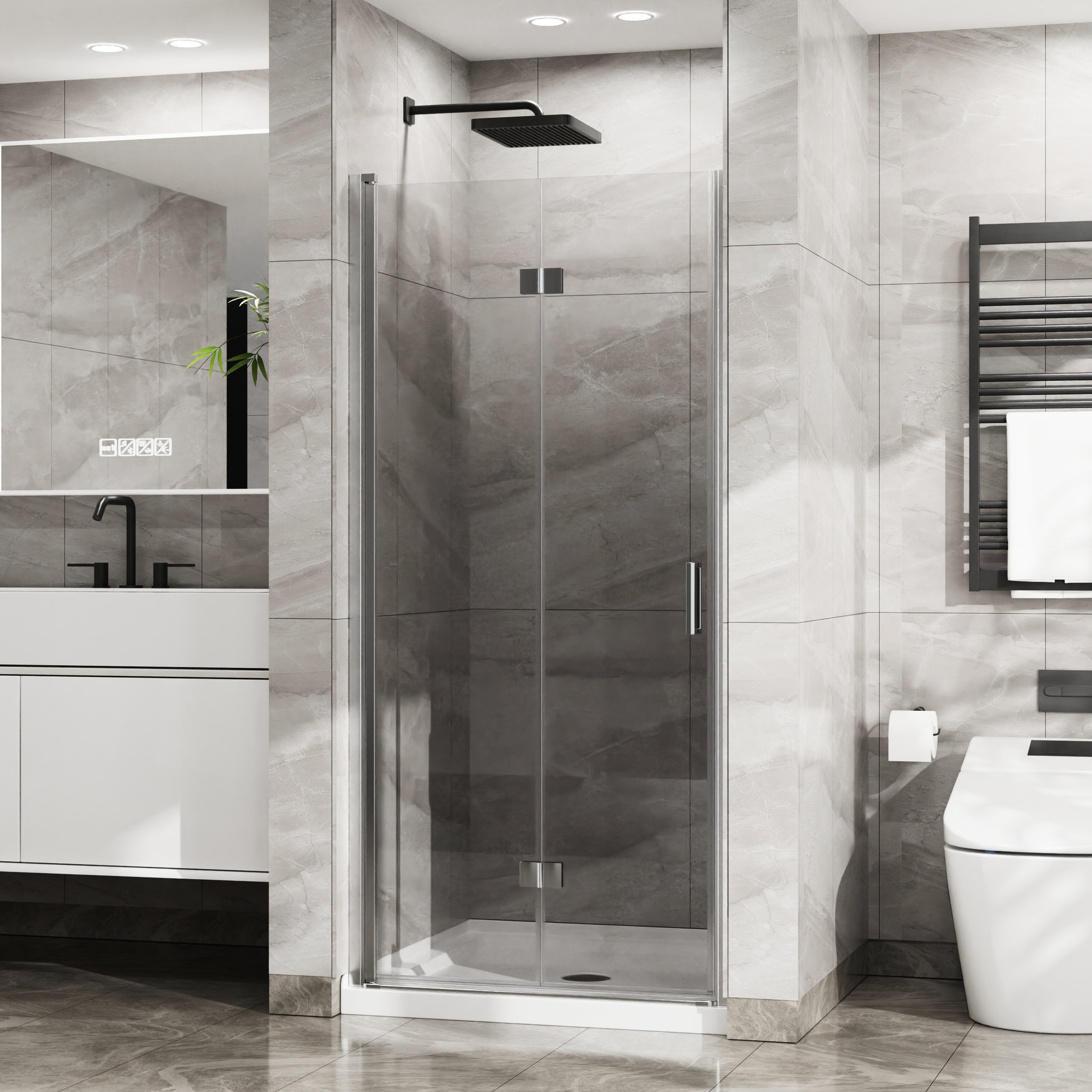 Banior 34" Shower Door In . 1/4" Tempered Glass Pivot Swing Panel ...