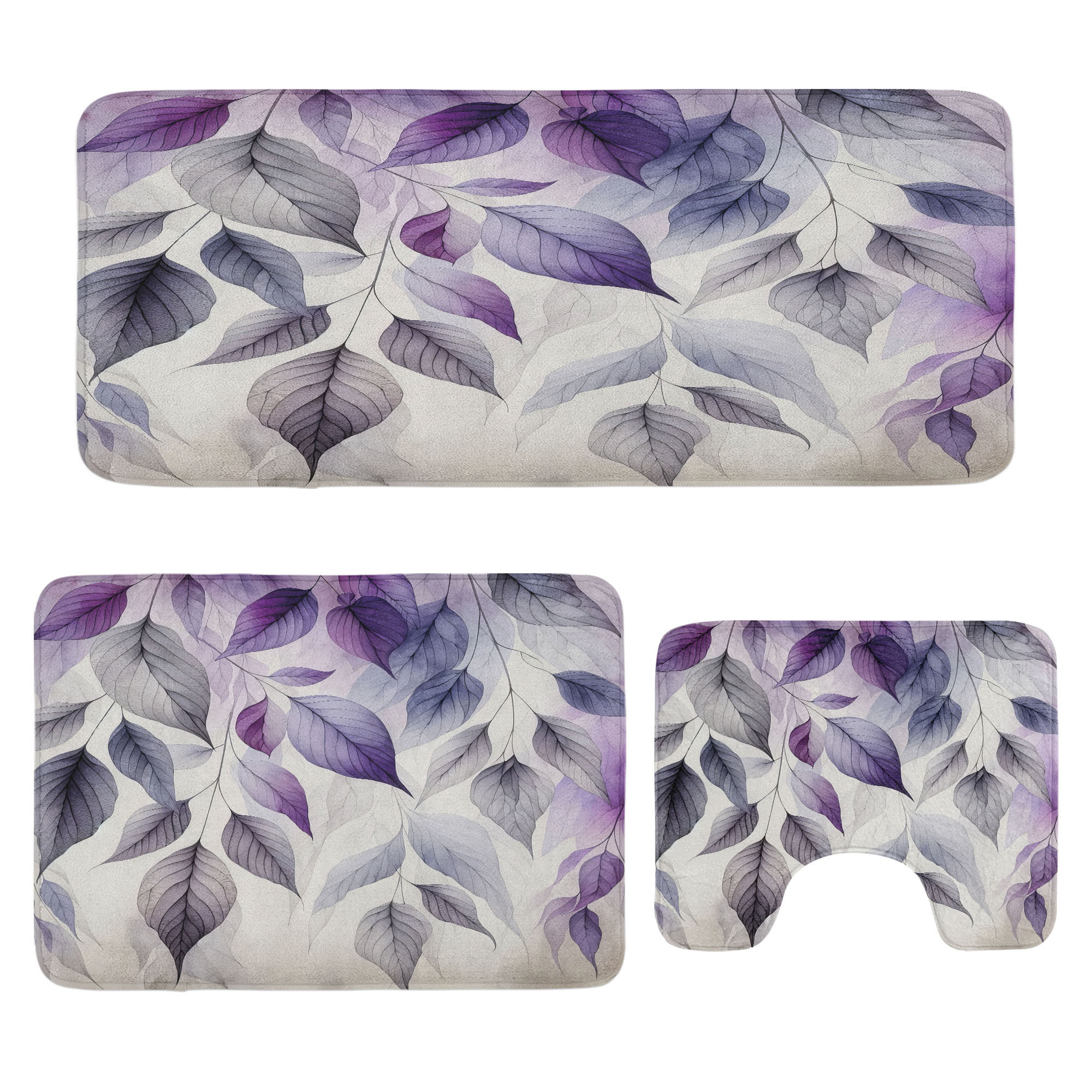 East Urban Home Purple Bathroom Rug Set 3 Pieces U-Shape & Rectangle ...