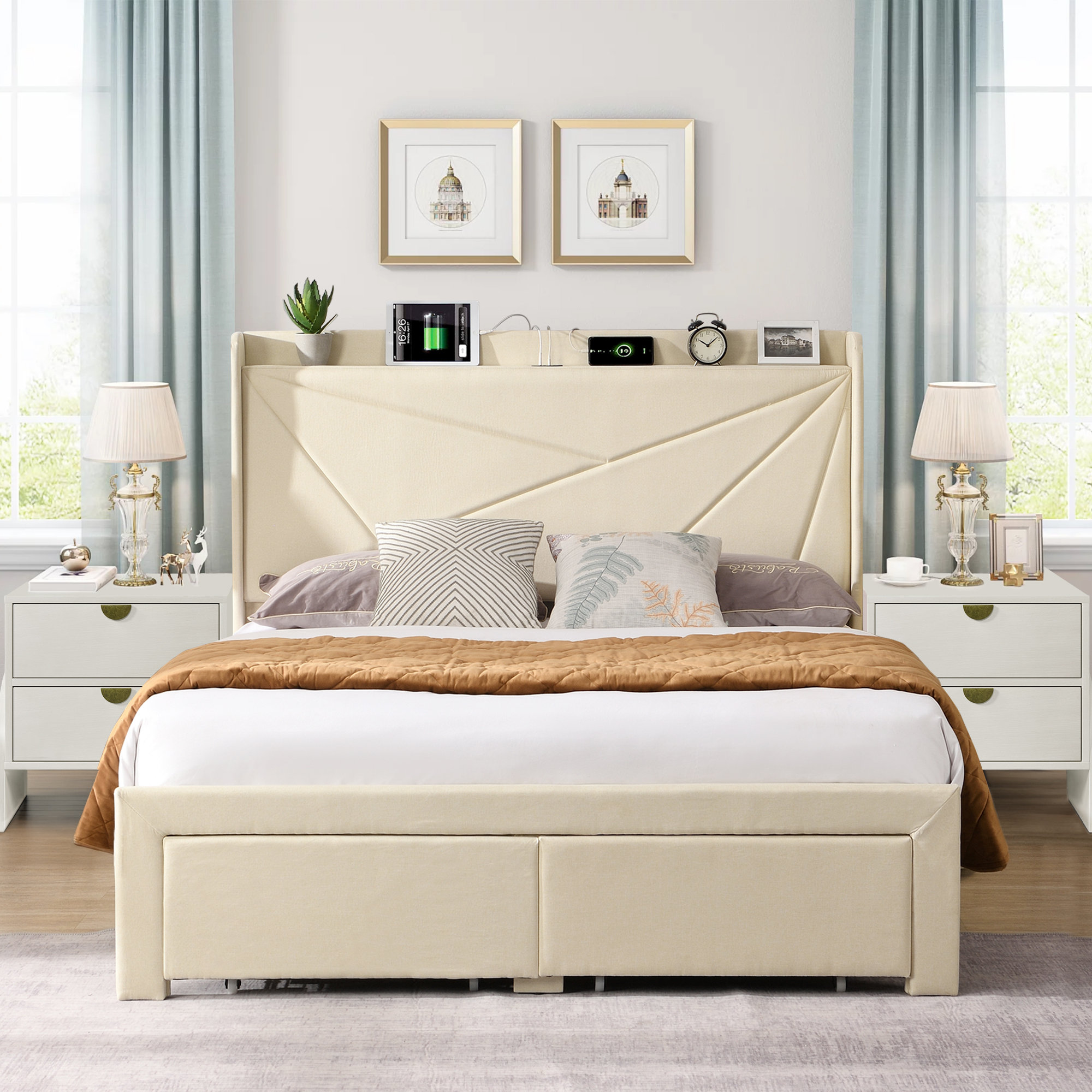 Wrought Studio™ 3 Piece Bedroom Set Full Size Bed Frame With 2 Storage ...