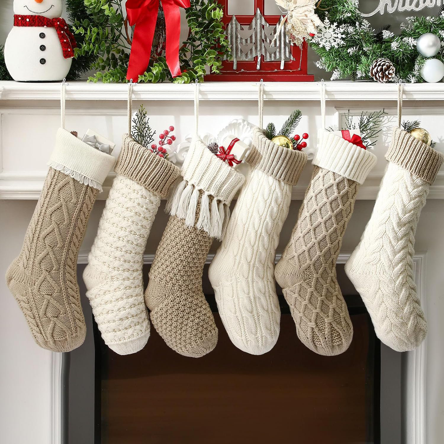 The Holiday Aisle® 6 Pack 18" Cable Knit Neutral Christmas Stockings ...