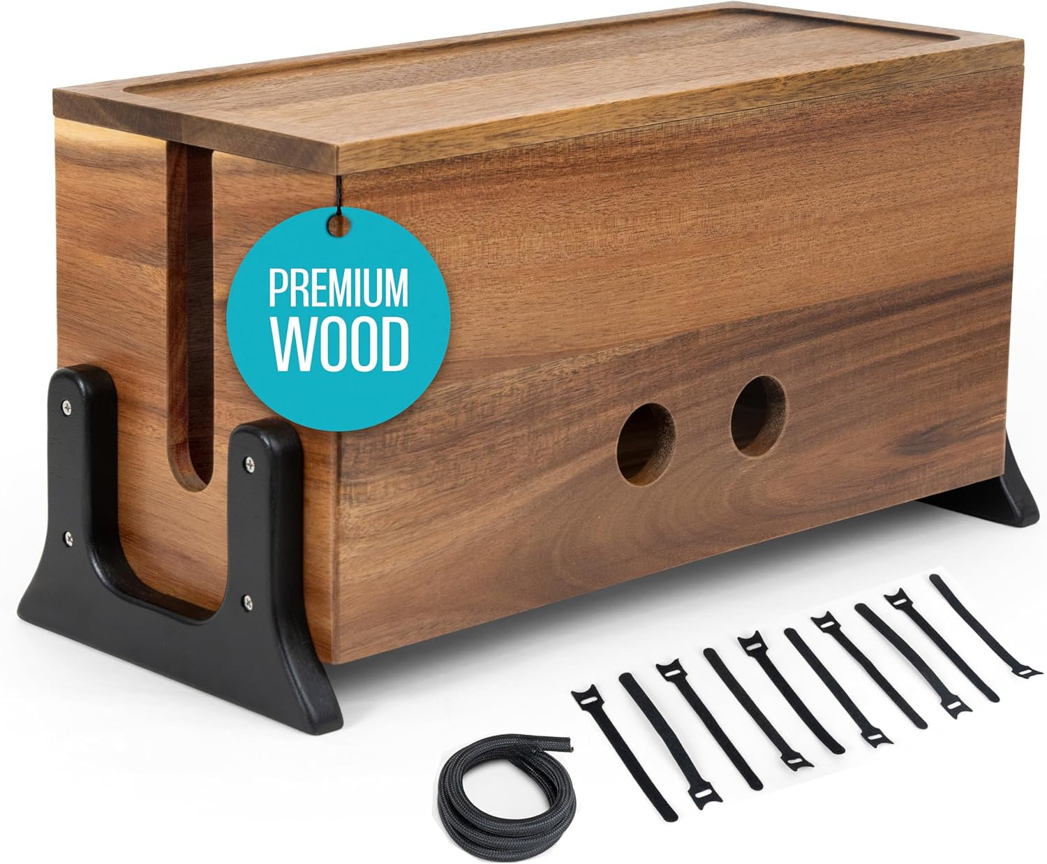 yitesiUSA Extra Large Cable Management Box Wood Cord Organizer Box ...