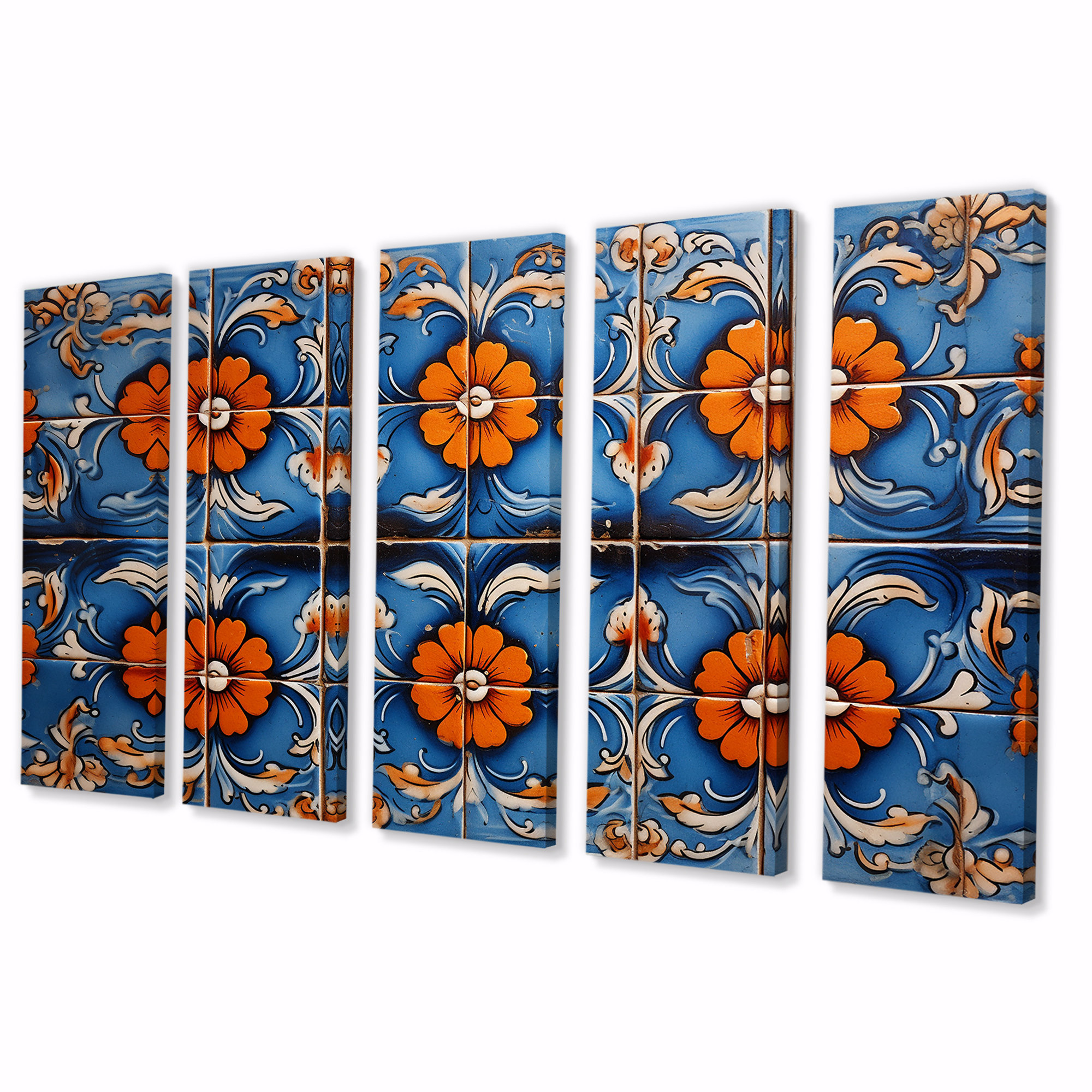 Lark Manor™ Floral Boho Blue And Orange Tile Mosaic III - Boho Mosaic 5 ...