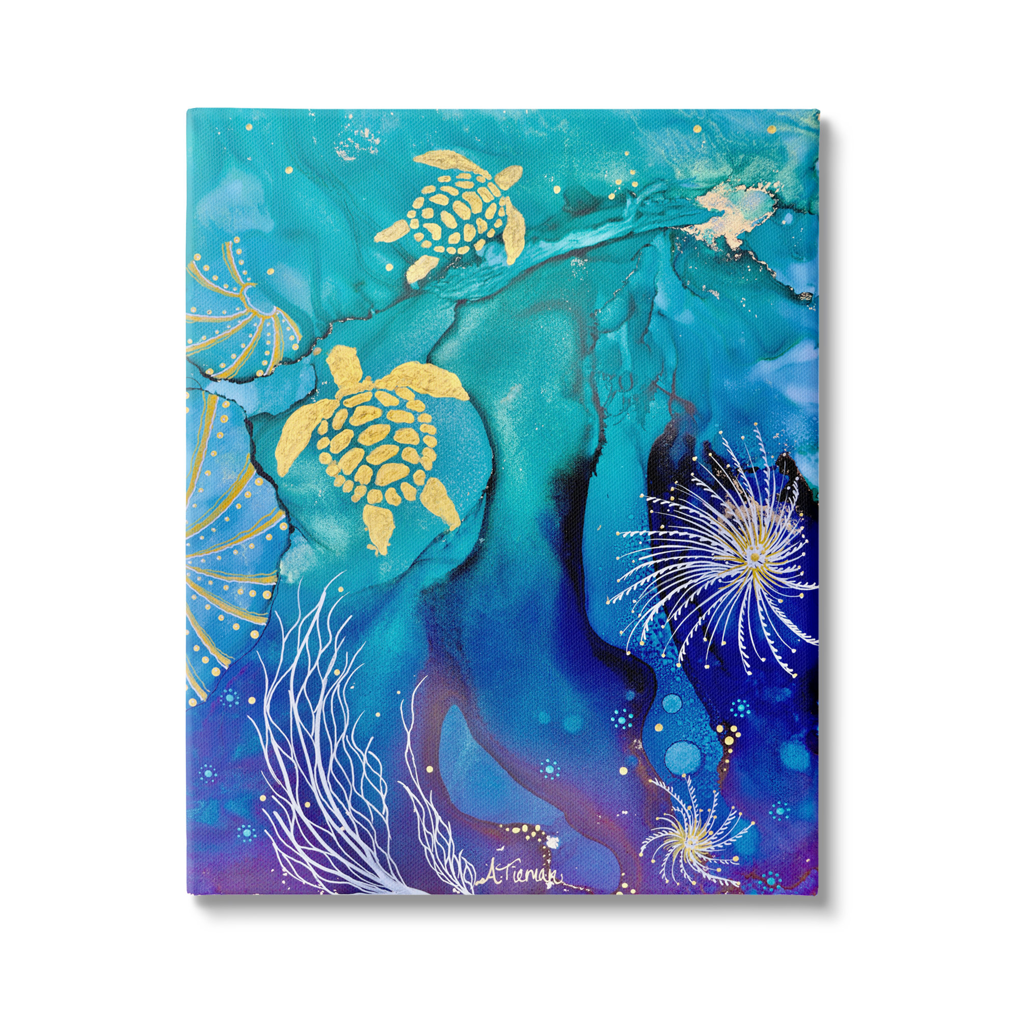 Bay Isle Home Abstract Blue Sea Turtles On Canvas by Amy Tieman Print ...